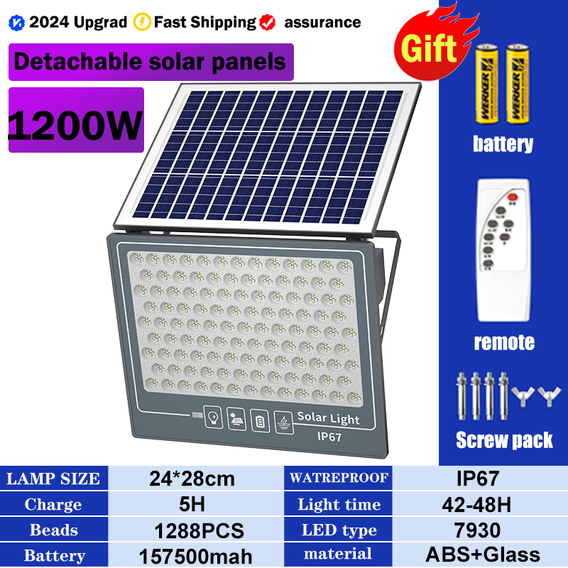 【Free Shipping 】Solar Flood light Solar Light Outdoor Waterproof 1200W ...