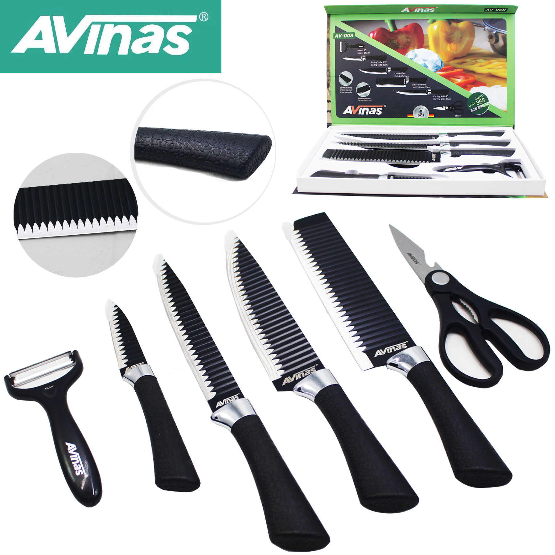 AVINAS AV-008 6PCS Knife Set Non-Stick Coating Kitchen Knives | Lazada PH