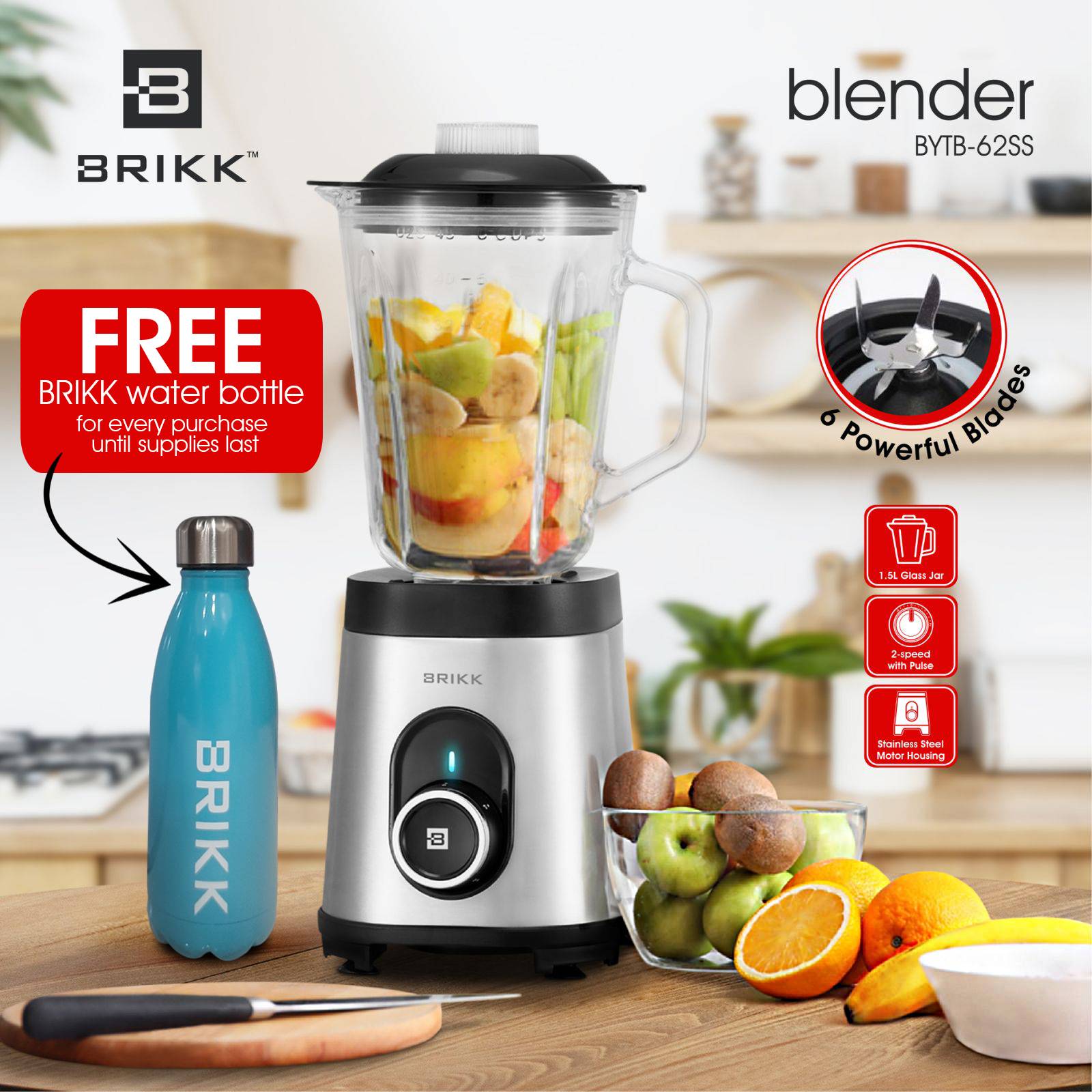 BRIKK 1.5L Stainless Blender | Lazada PH