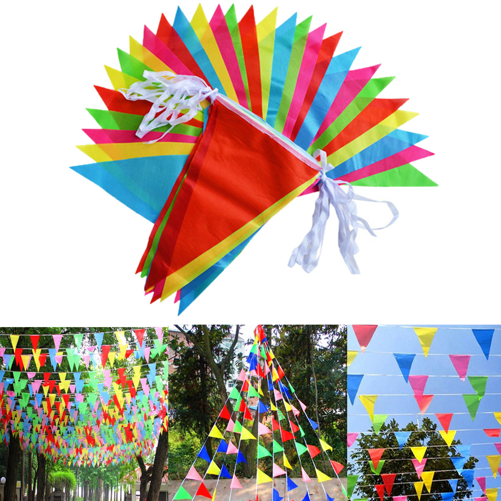 【COD&คลังสินค้าพร้อม】 100M Multicolored Triangle Flags Bunting Banner ...