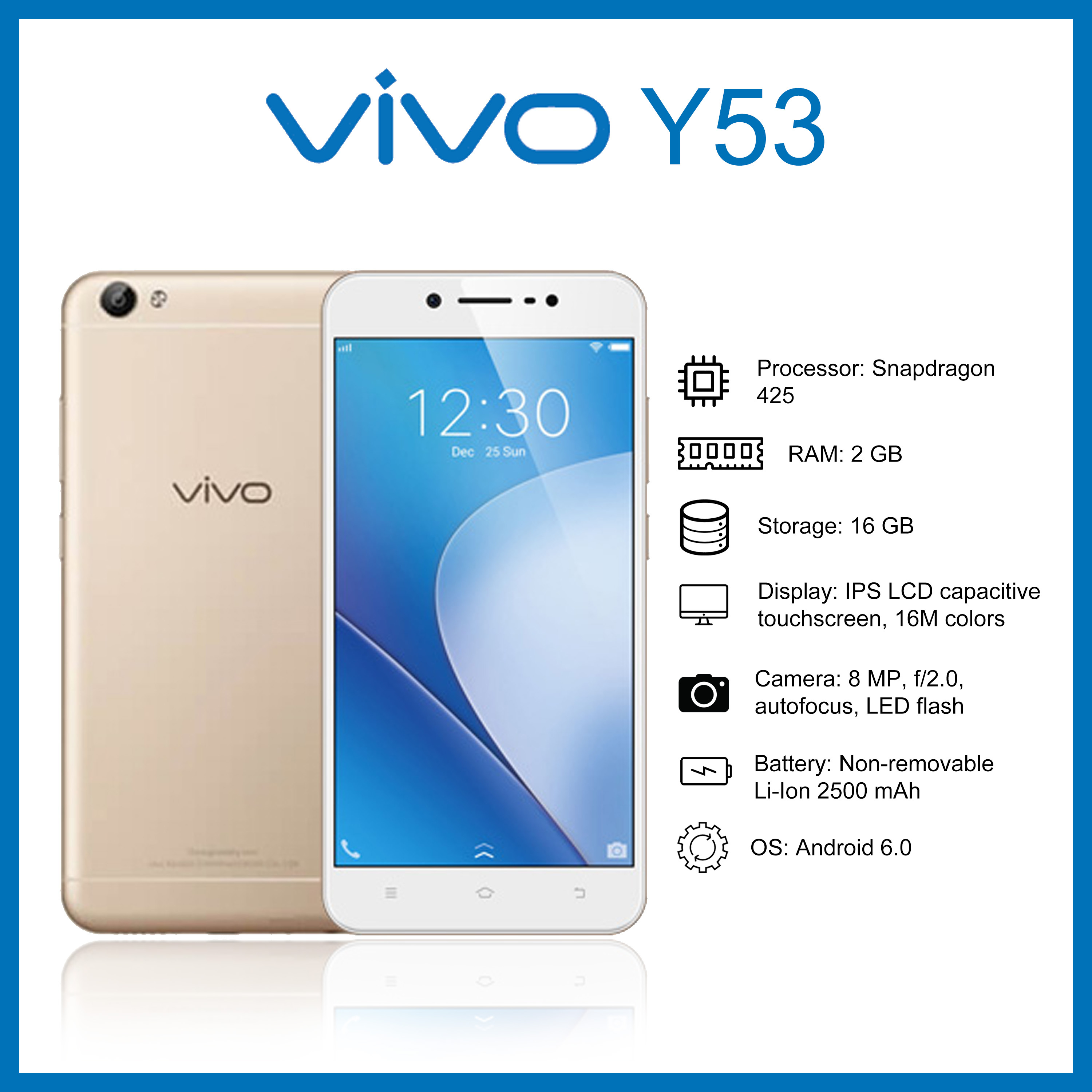 Vivo Y53 Smartphone (2GB RAM+16GB ROM) Global version 5.0 Inch,HD ...