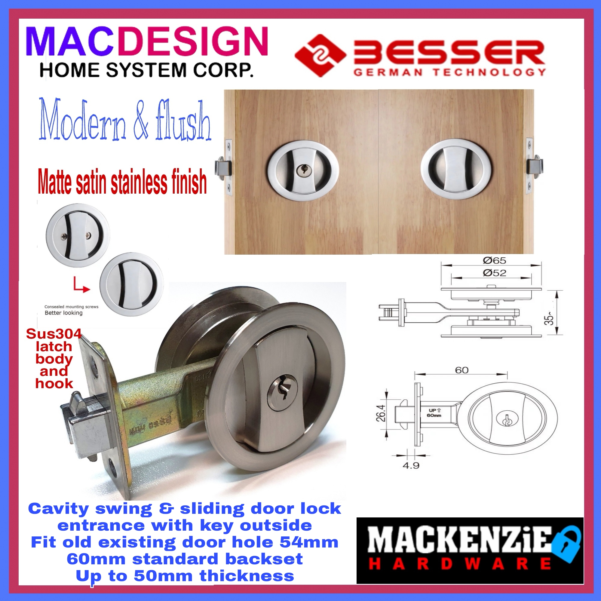 BESSER DL686K SN MATTE SATIN STAINLESS FINISH ROUND CAVITY SWING AND ...