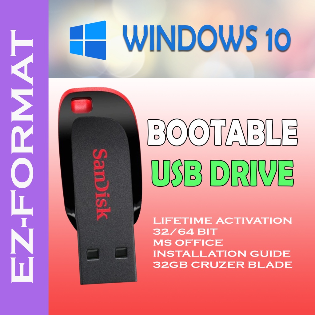 EZ-FORMAT Bootable USB Windows 10 Installer - 32GB Cruzer Blade USB 2.0 ...