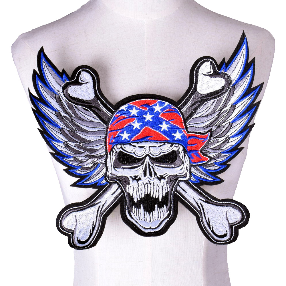 Big Punk Skull Patch Iron Biker Morale Wings Back Patch Badge Large ...