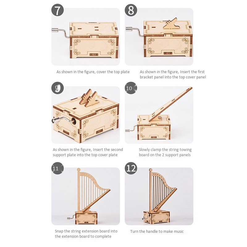 Handmade Harp Shape Music Box Wooden Hand Crank Music Box for Kids ...