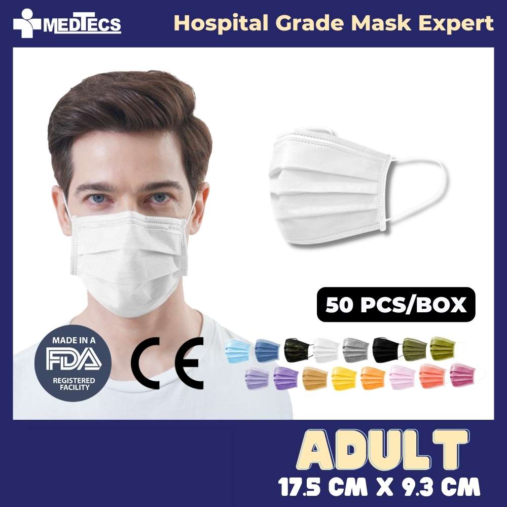 Medtecs White Color Medical Grade Face Mask 50pcs Non-China Surgical ...
