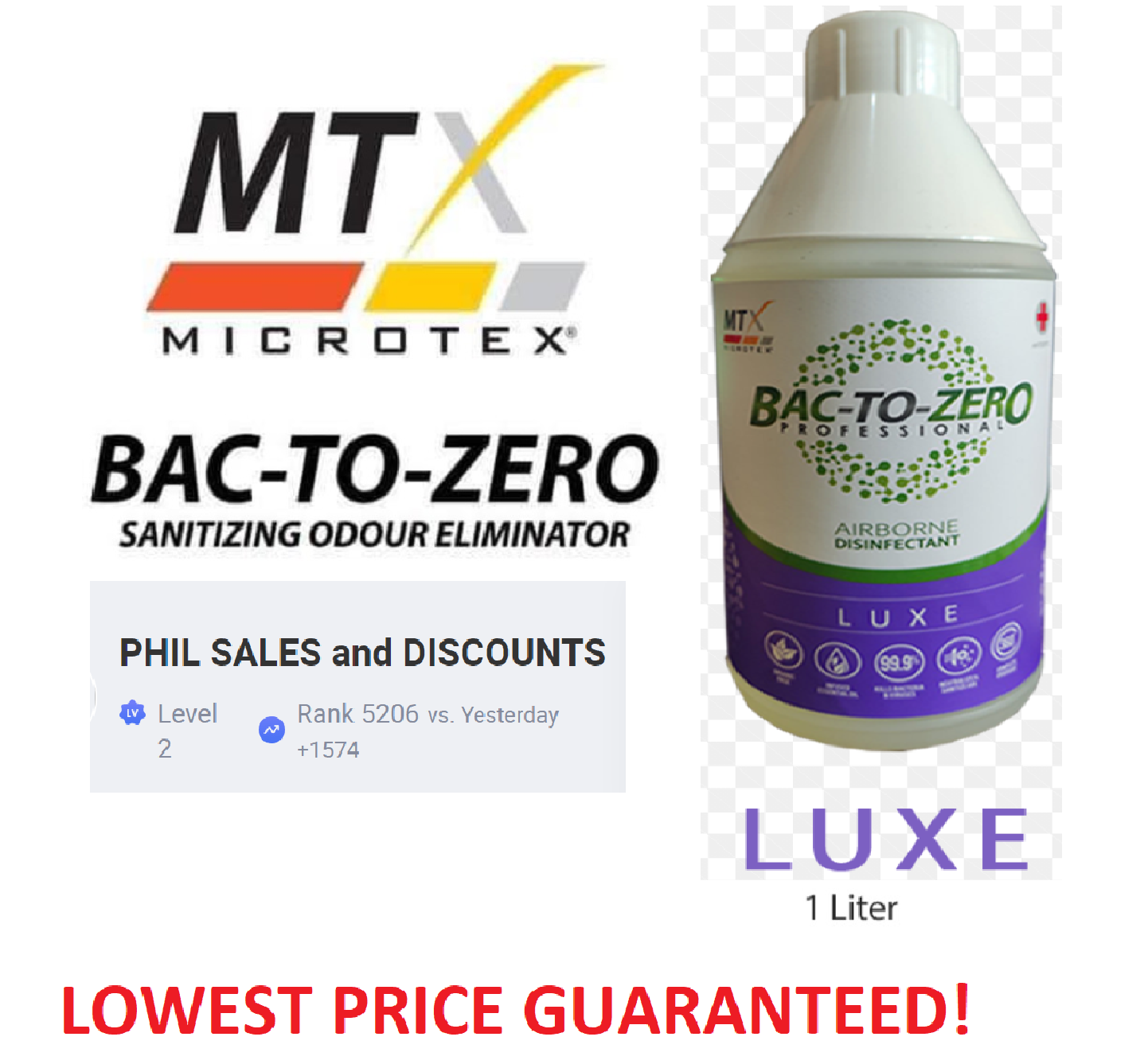Microtex Bac To Zero 1 Liter Solution Professional LUXE Scent MTX Bac ...