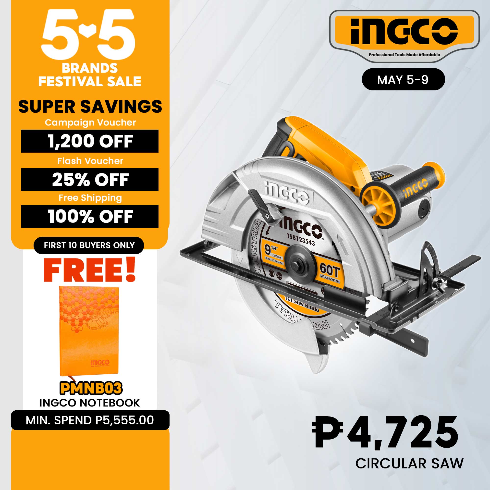 Ingco Industrial Circular Saw 9" 2200W CS2358 | CS23582 IPT | Lazada PH