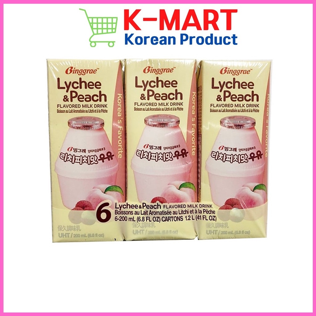 Binggrae Banana/Melon/Strawberry/Lychee/Vanilla Korean Milk 200ml x ...
