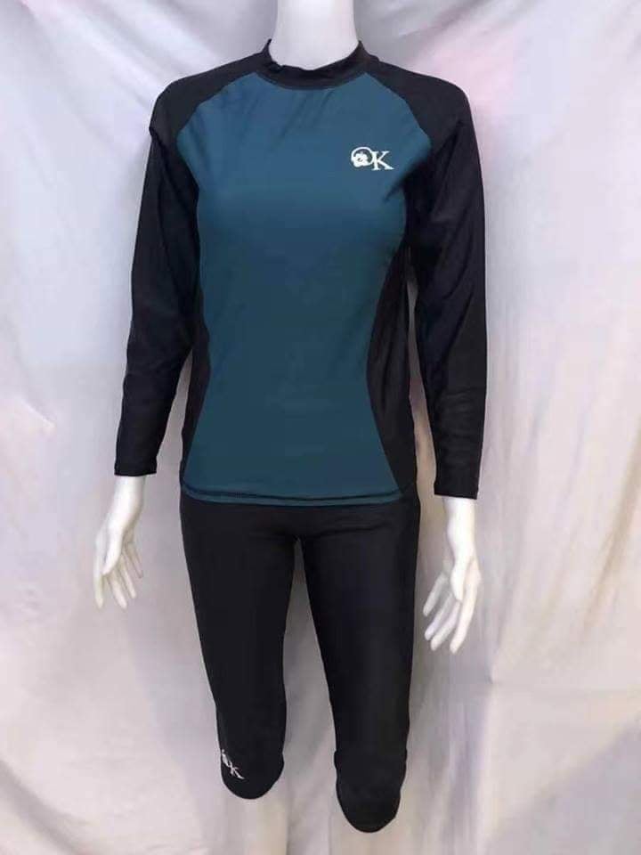 Fashionable Rash Guard set For Women w/ Waterproof Cycling Pants #018 ...