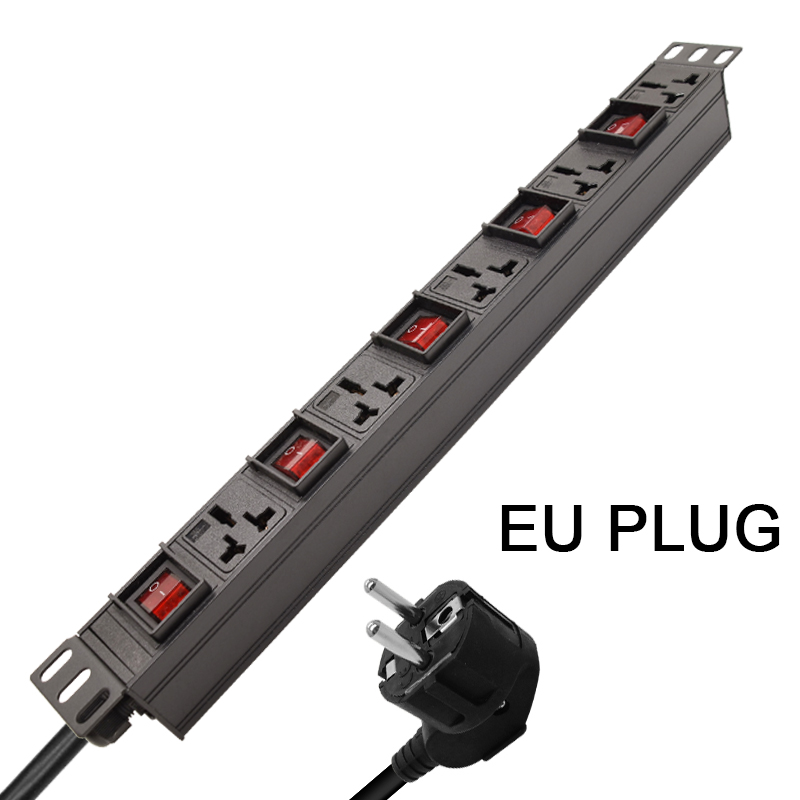 19 Inch Pdu 1u Network Cabinet Rack Power Strip Distribution 16a Universal Outlets Break Switch