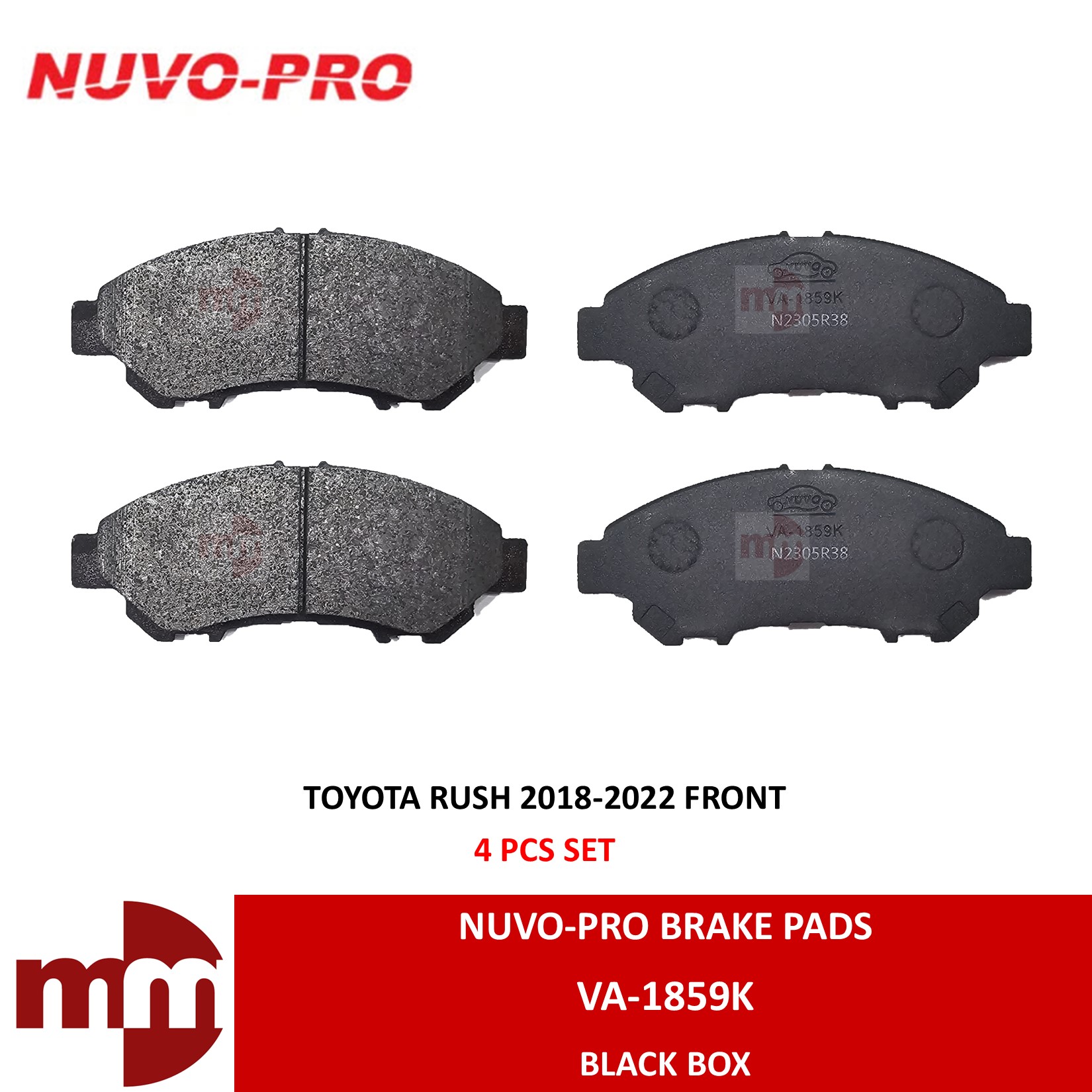 NUVO PRO Brake Pads for TOYOTA RUSH 2018-2022 Front VA-1859K (4PCS SET ...