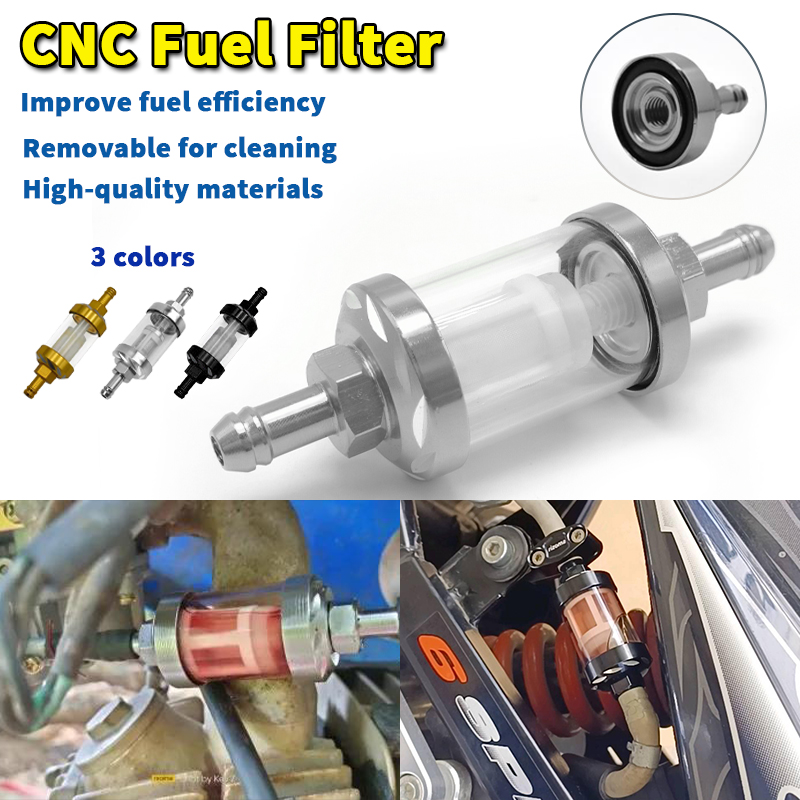 PMShop CNC Aluminum glass Gas Oil Fuel Filter Moto-6599 8mm Universal ...