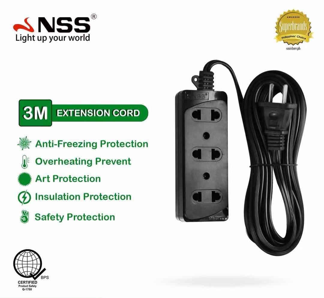 3 Meters Extension Cord 3 Gang/3 Socket Black NSS NS-9173-3M | Lazada PH