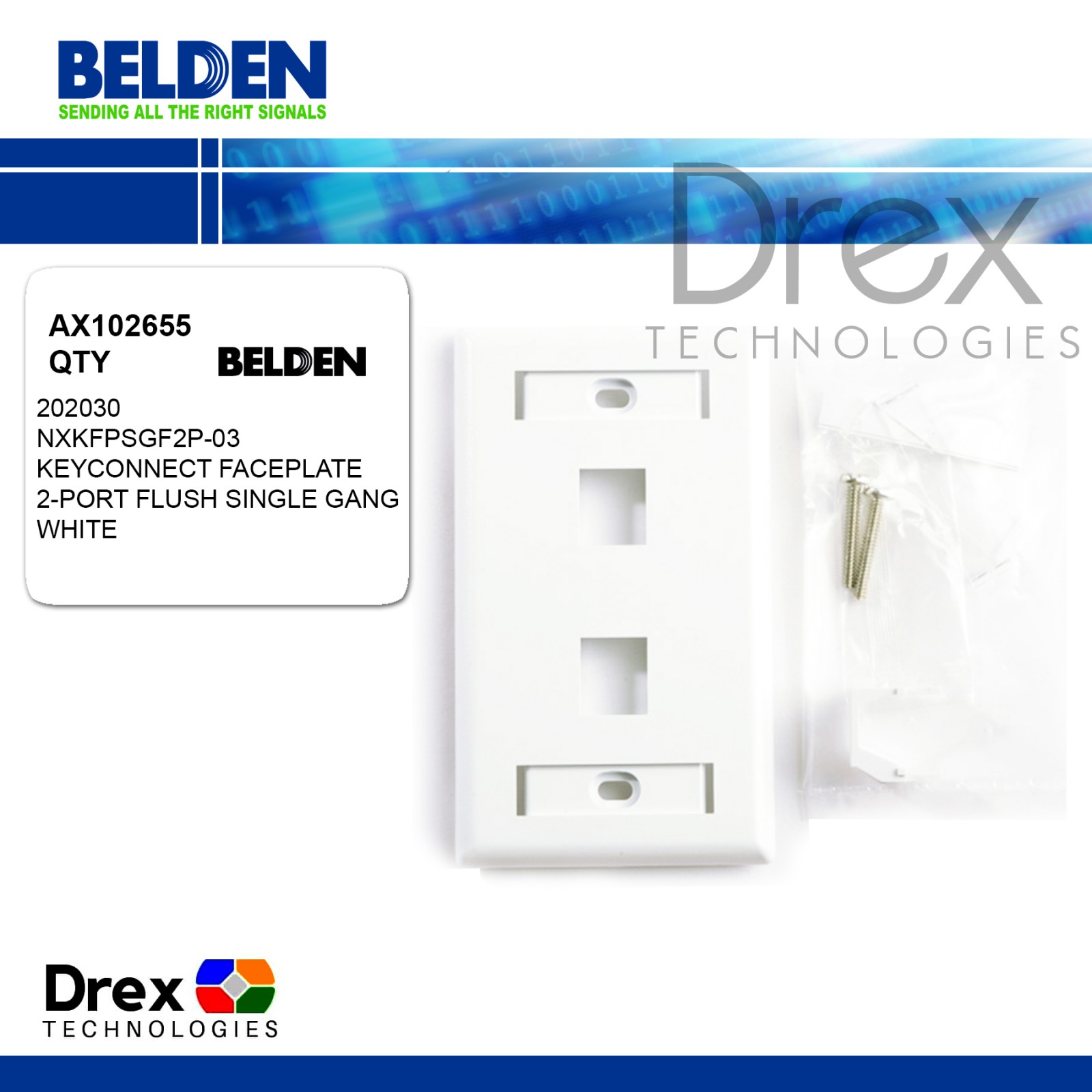 BELDEN 2-Port Faceplate AX102665 Key Connect Faceplate 2-Port Flush ...
