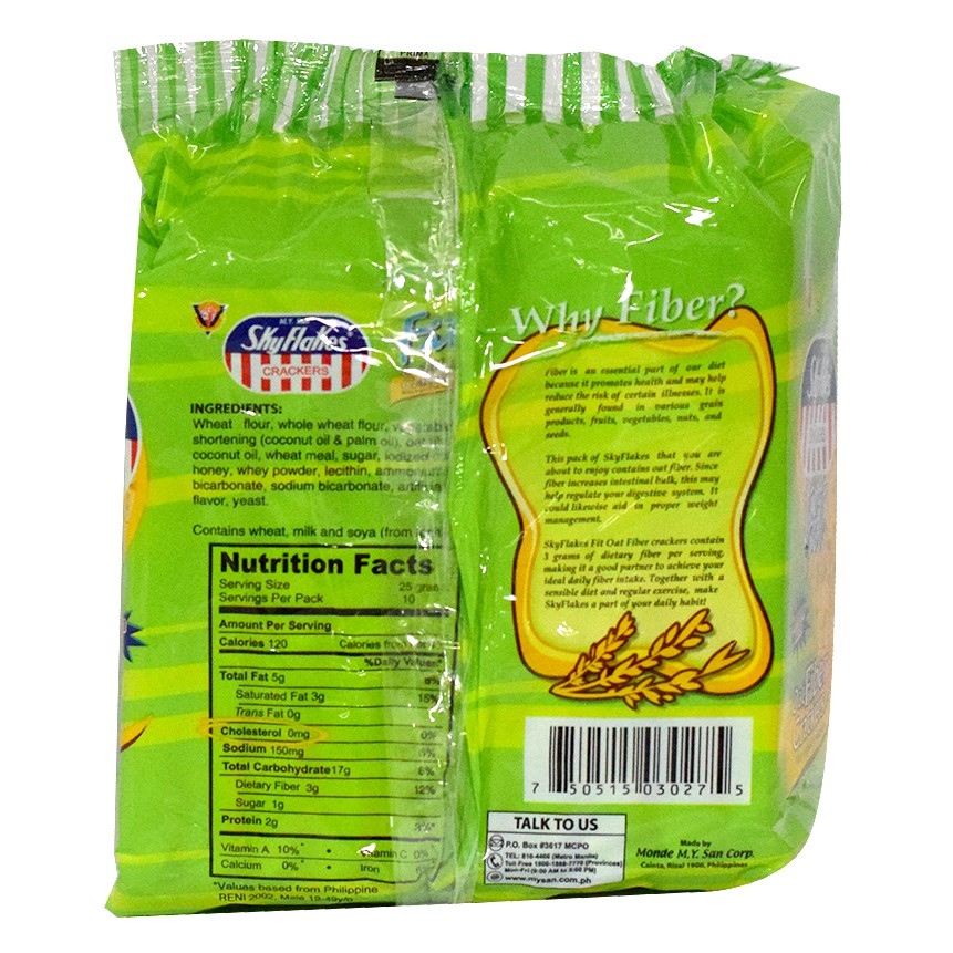 Skyflakes Fit Crackers Oat Fiber 25g x 10 x2 | Lazada PH