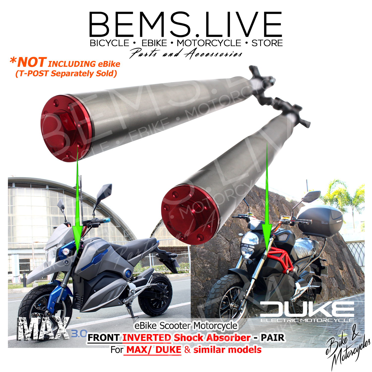 INVERTED FRONT Shock Absorber (PAIR) for BIG Motorcycle Ebikes MAX DUKE ...