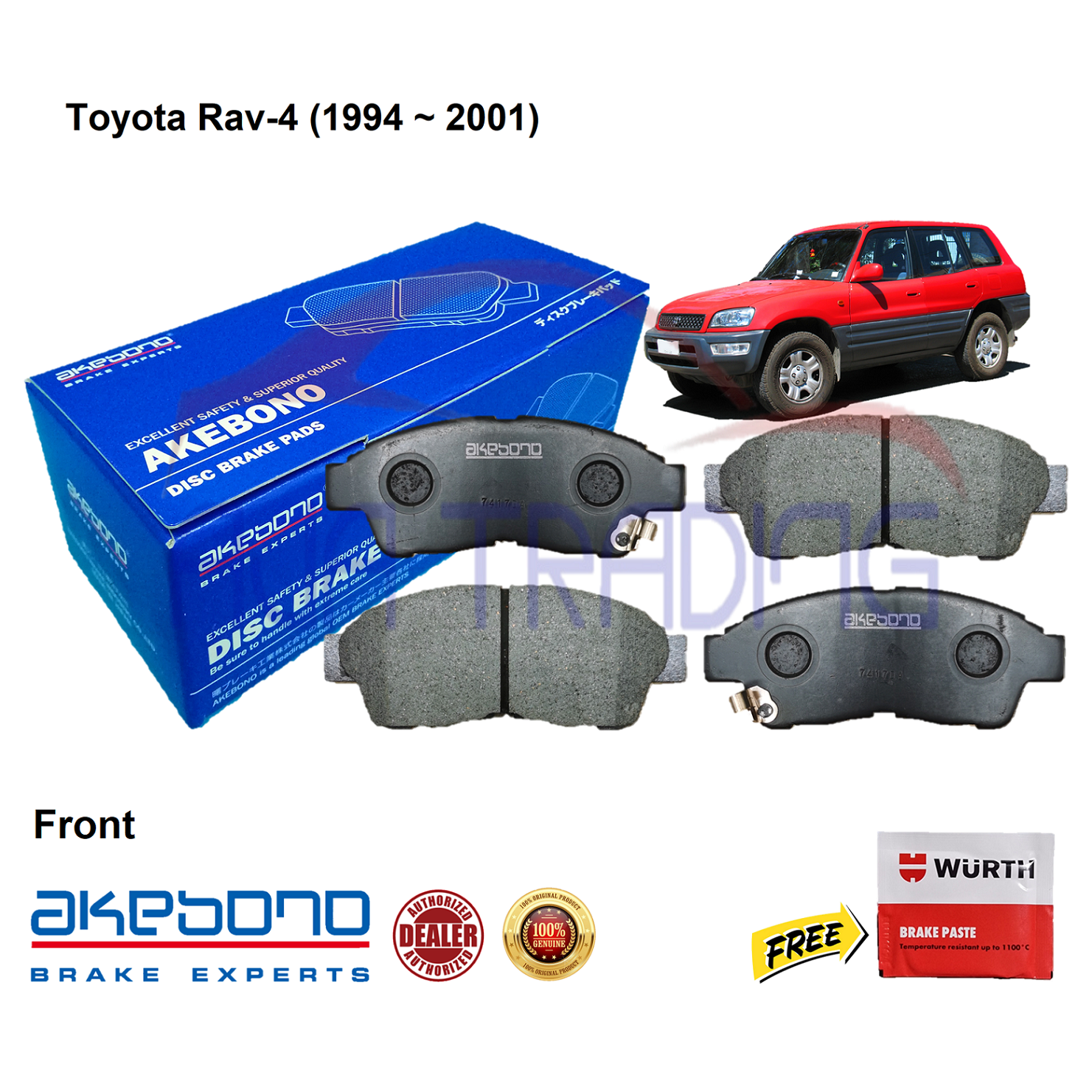 Genuine Akebono Front Brake Pads for Toyota Rav-4 (1994 - 2001) with ...