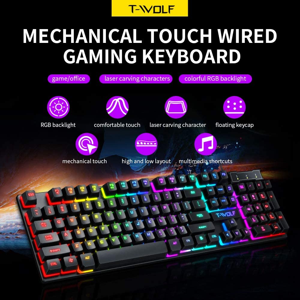 SM T20 Wired Gaming Keyboard 104 Key Colorful RGB Backlight | Lazada PH