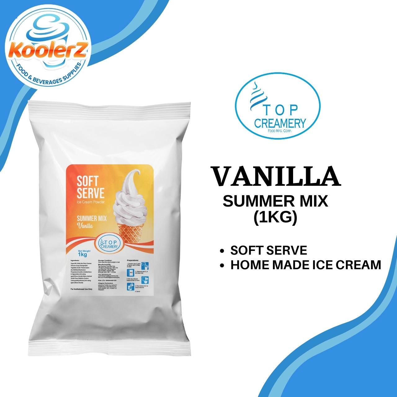 Top Creamery Soft Serve Ice Cream Powder 1kg | Yogurt | Vanilla ...