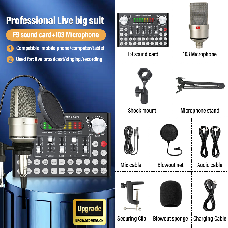 F9 Dual Live Sound Card Electric 18 Sound Effects Live Bluetooth ...