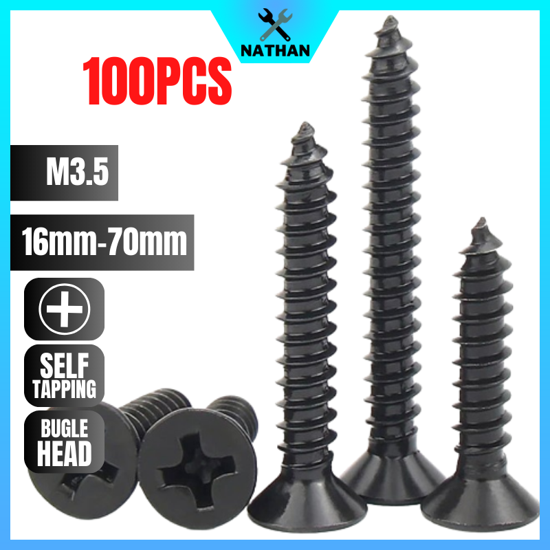 100PCS Self tapping screw GYPSUM BLACK SCREW for wood for metal 1 inch ...