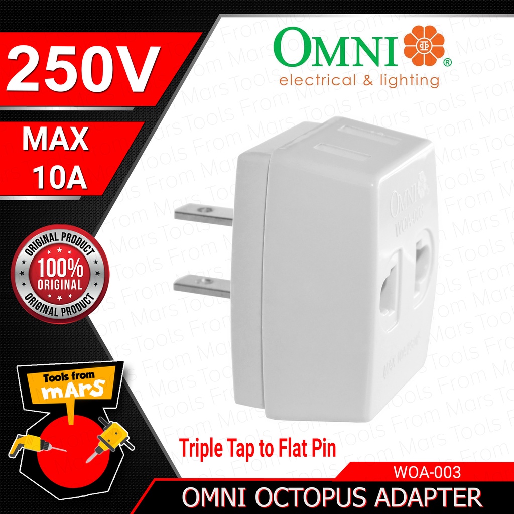 OMNI Octopus Adapter 10A 250V Triple Tap to Flat Pin WOA-003 •TOOLS ...