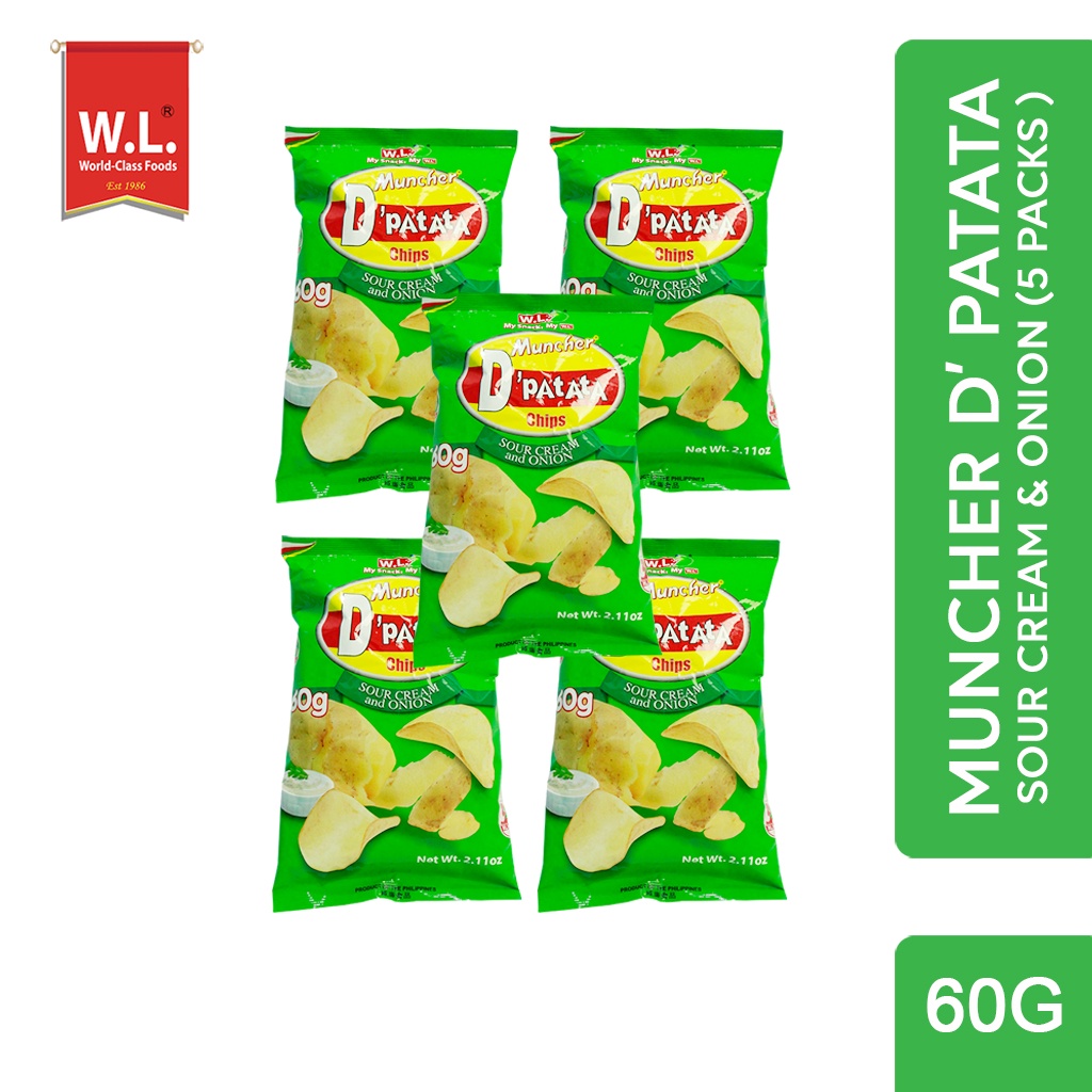 WL FOODS Muncher D' Patata Chips Sour Cream & Onion 60g x 5's | Lazada PH