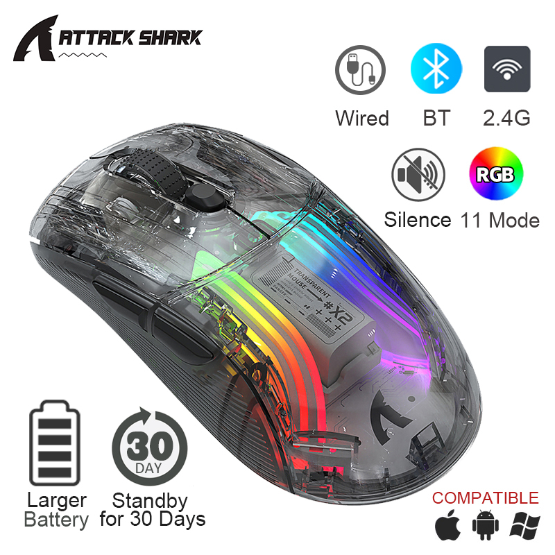 RGB Transparent Mouse Luminous Wireless Bluetooth Three-mode ...