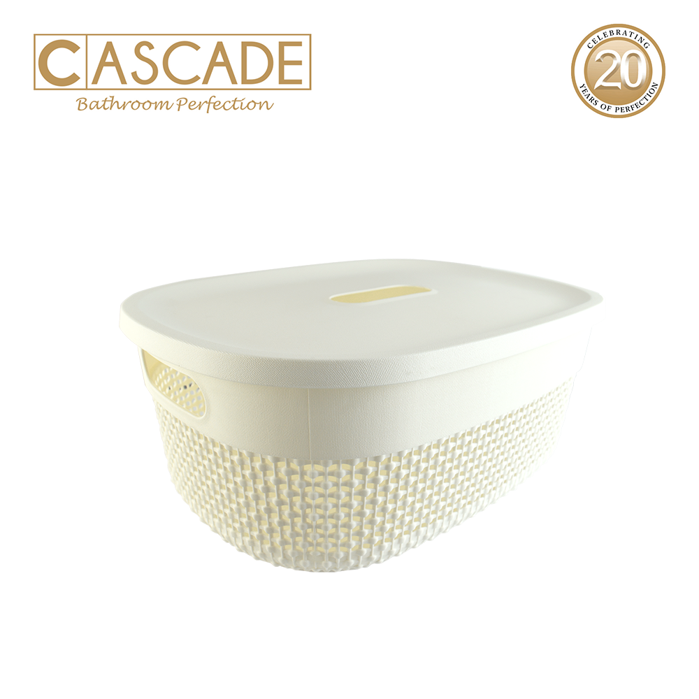 Cascade Medium Weave Basket with Lid in Beige L 38.5 cm x W 29 cm x H ...
