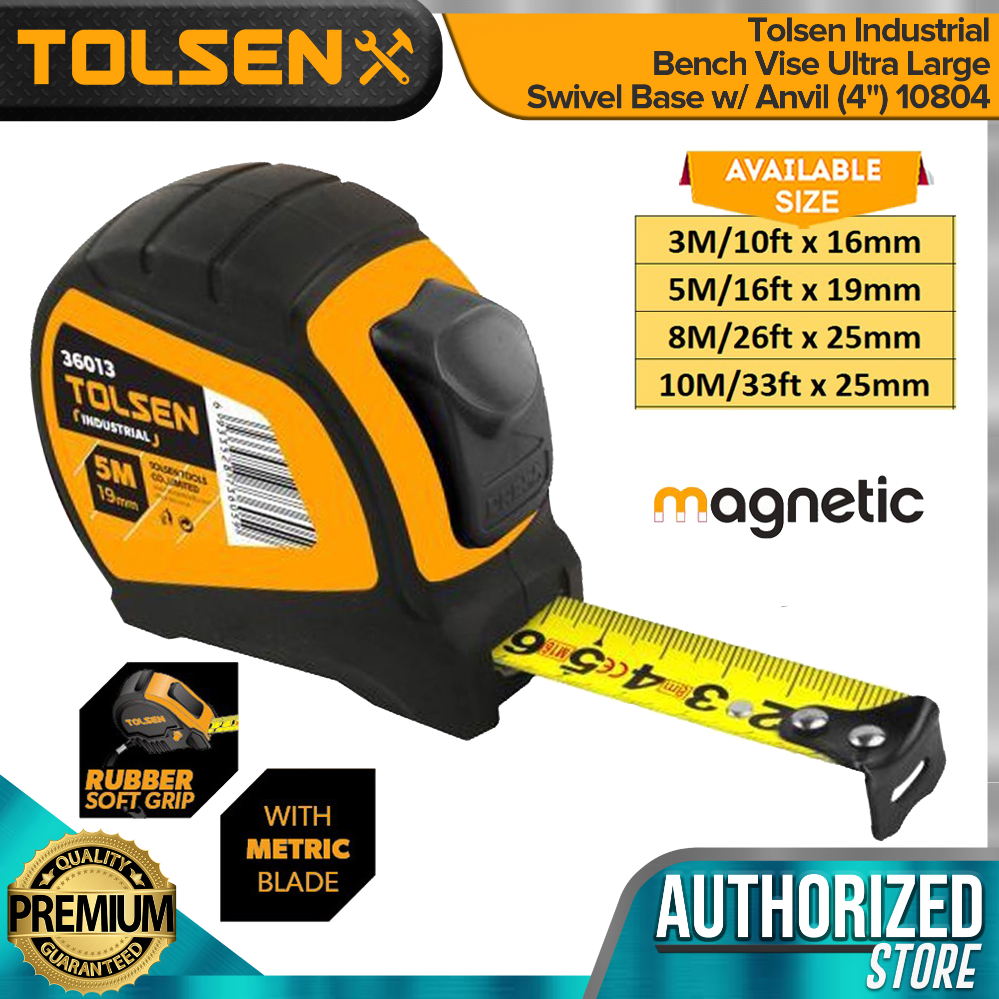 Tolsen Industrial Measuring Tape Auto Lock (3M | 5M | 8M | 10M) Impact ...