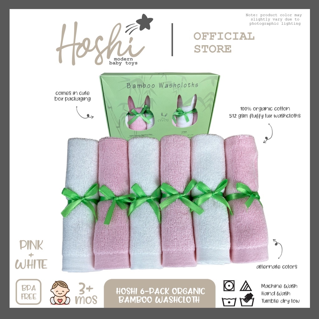Hoshi Baby 6 Pack Premium Organic Bamboo Muslin Wash Cloths Face Cloths ...