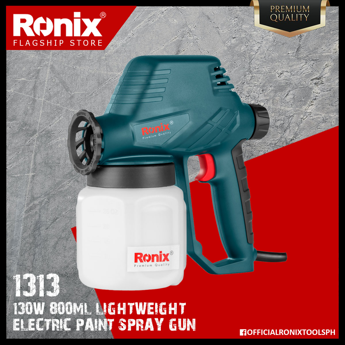 New! 🇩🇪 Ronix Model 1313 130W Solenoid Spray Gun 800ml Lightweight ...
