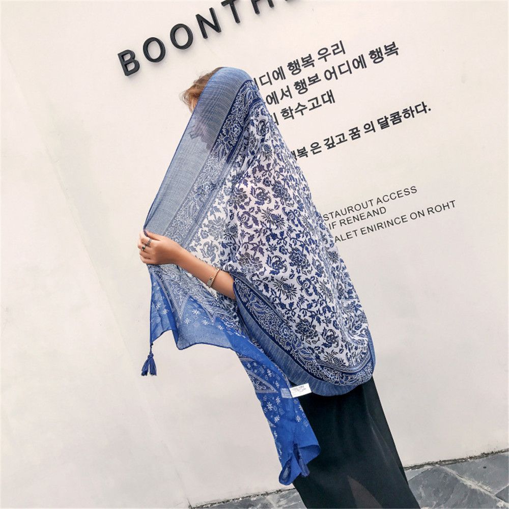 HHGY ย้อนยุค ความสง่างาม พิมพ์ 110180ซม. ผ้าคลุมไหล่ ใหญ่ พอร์ซเลนสีน้ำ ...