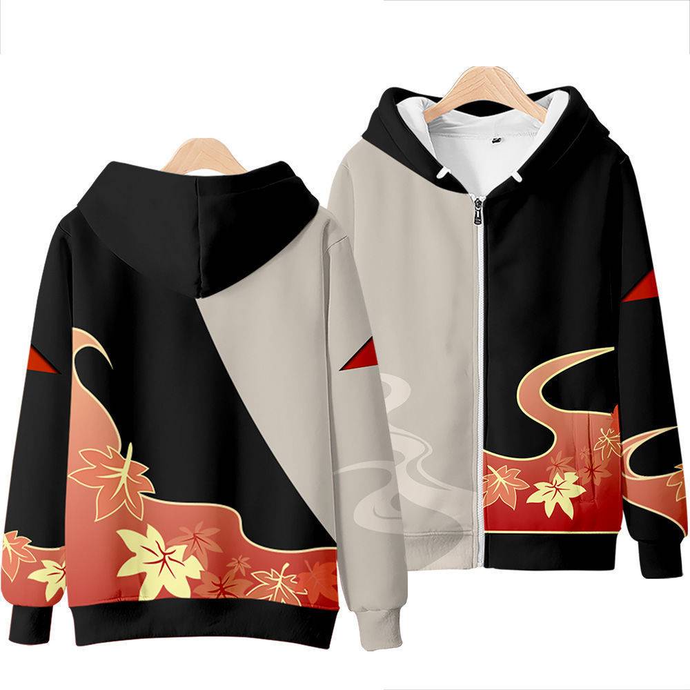 TOP Anime Genshin Impact Jacket Long Sleeve Zipper Tops Hooded Casual ...