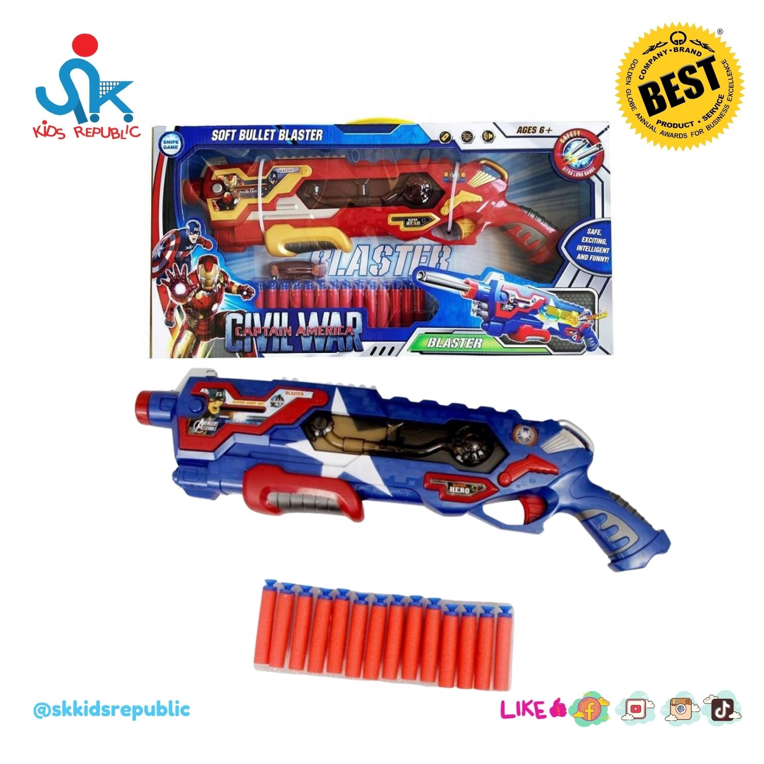 Civil War Blaster Super Hero Battery Operated Soft Bullet Battle GUN ...