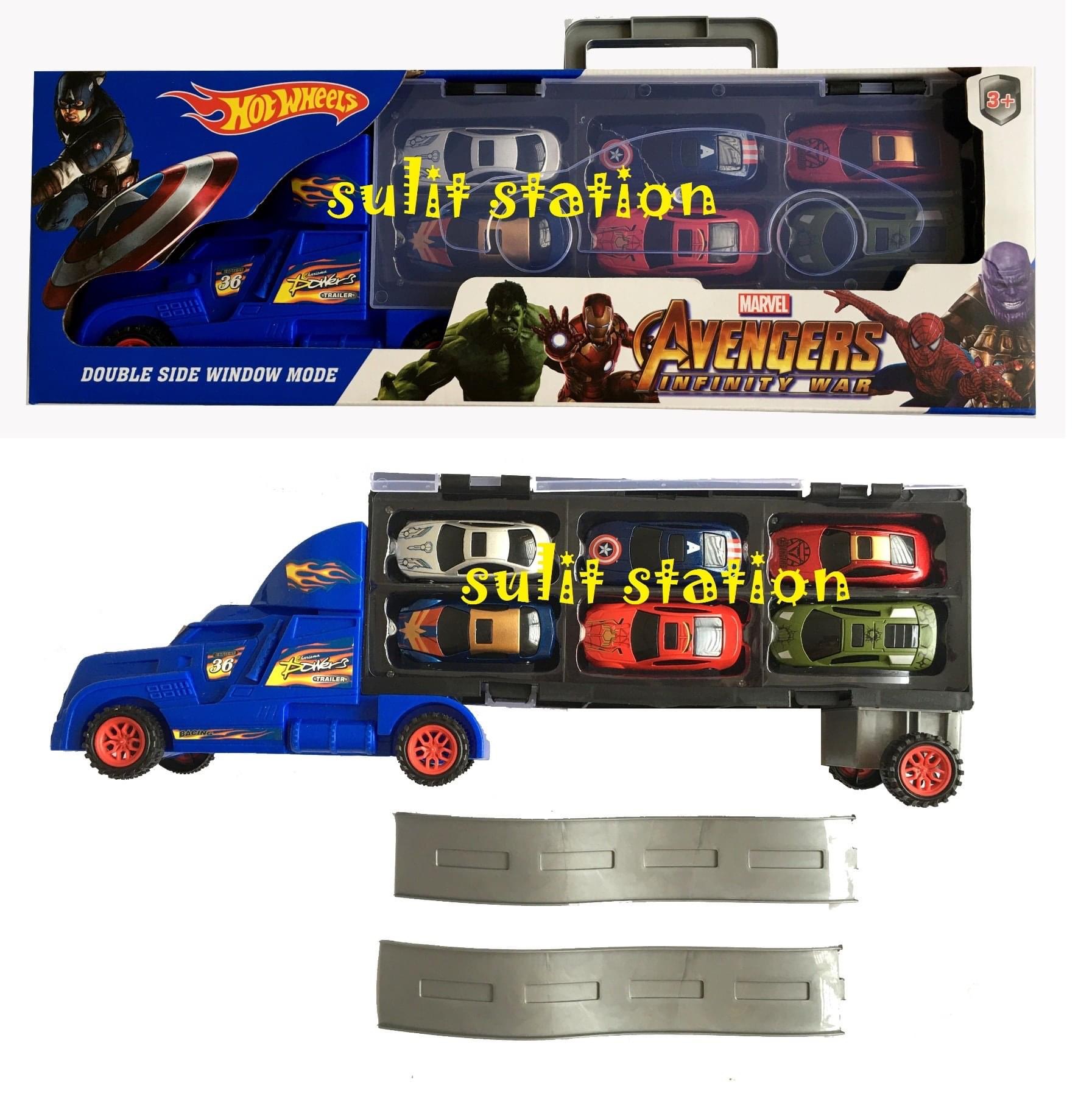 SUPER HERO AVENGERS TRUCK with 4 SEMI DIECAST CARS LIGHTNING McQUEEN ...