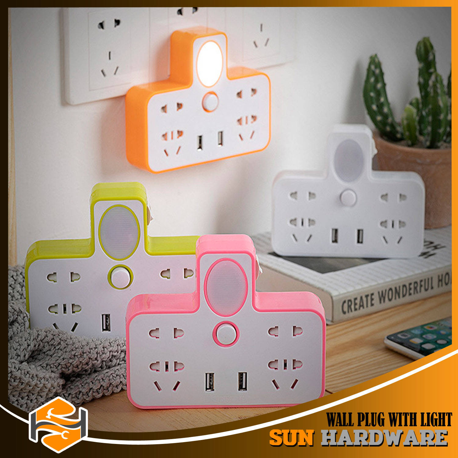 SUN HARDWARE Wireless Outlet Extension Plugin USB Interfaces Power ...