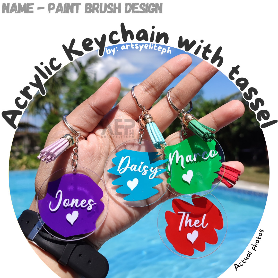 Personalized Acrylic Keychain w/ Tassel, Holographic plastic | Souvenir ...