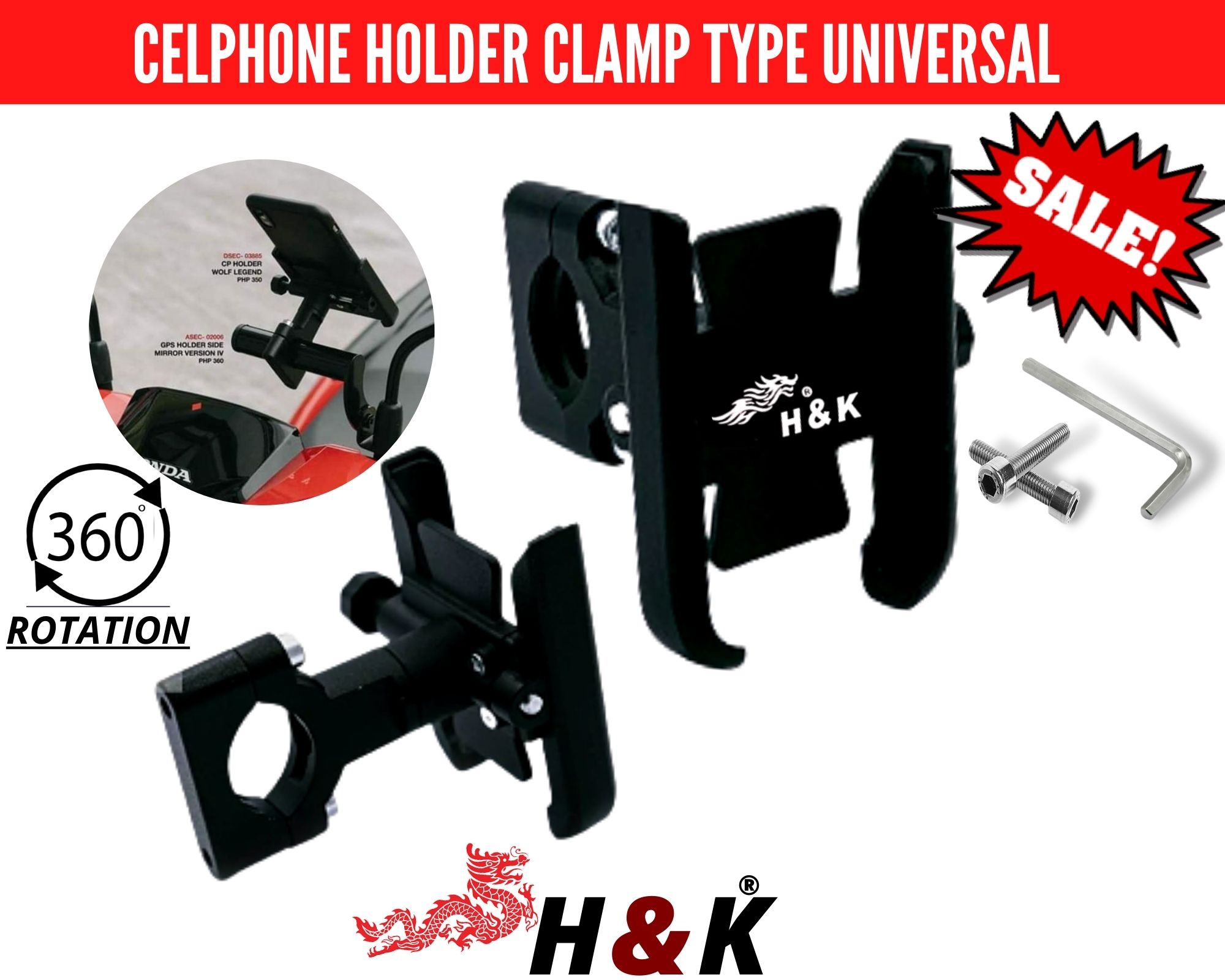 H&K Cellphone Holder (Clamp Type) Without Charger For Yamaha YZF R15 ...