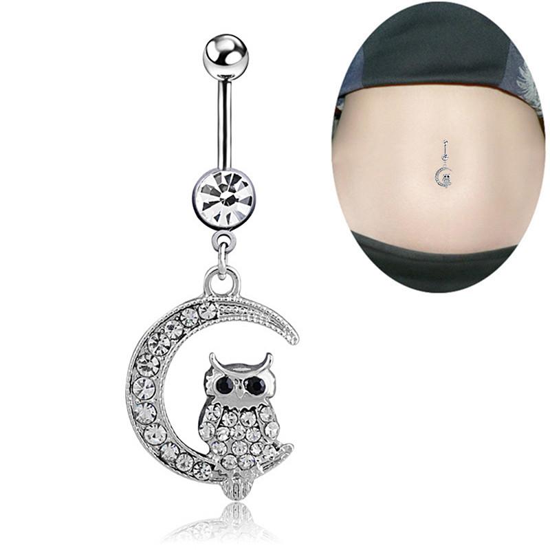 HCharm Elegant White Moon Owl Pendant Navel Piercing Women Belly Button ...