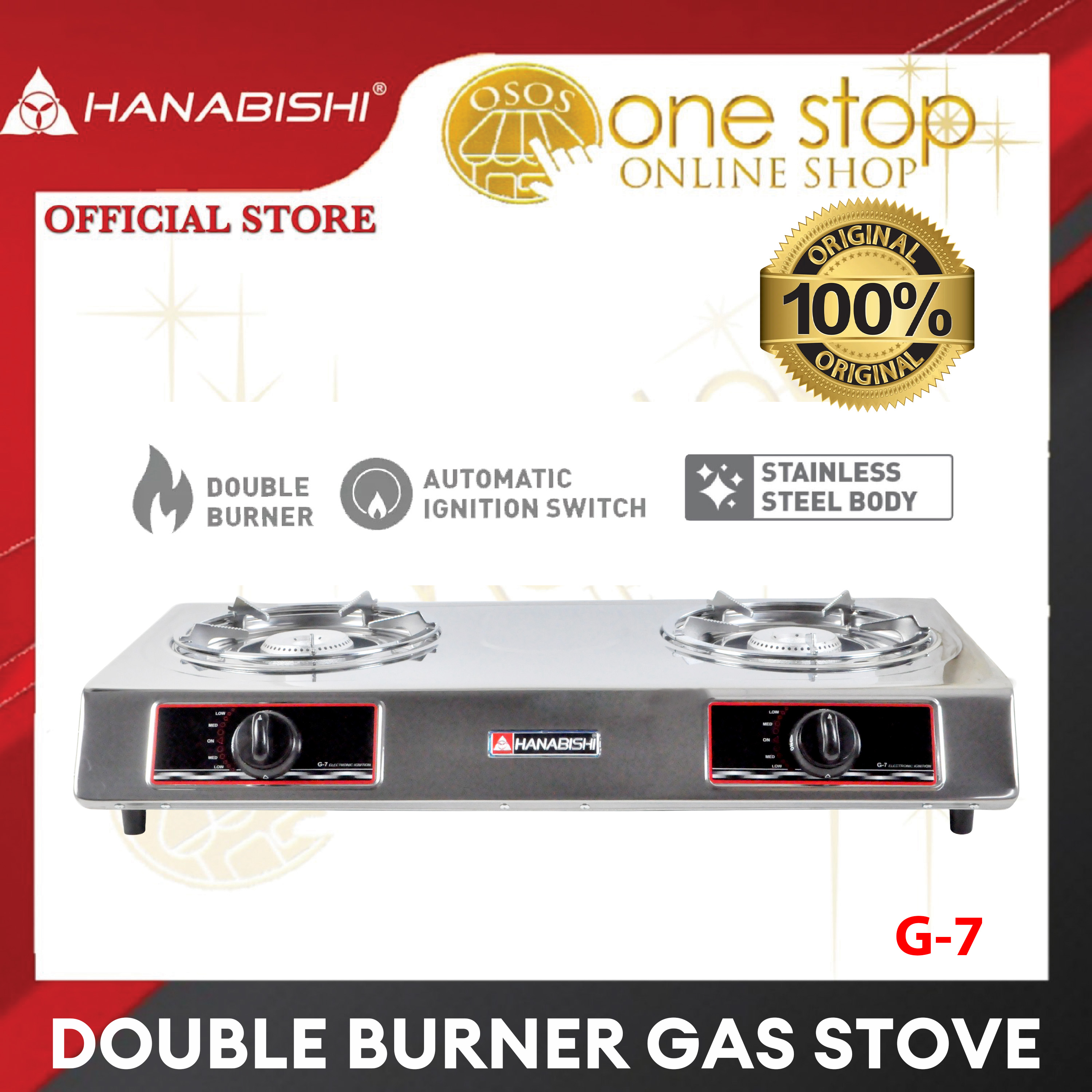 HANABISHI Original Stainless Steel Double Burner Gas Stove G-7 * OSOS ...