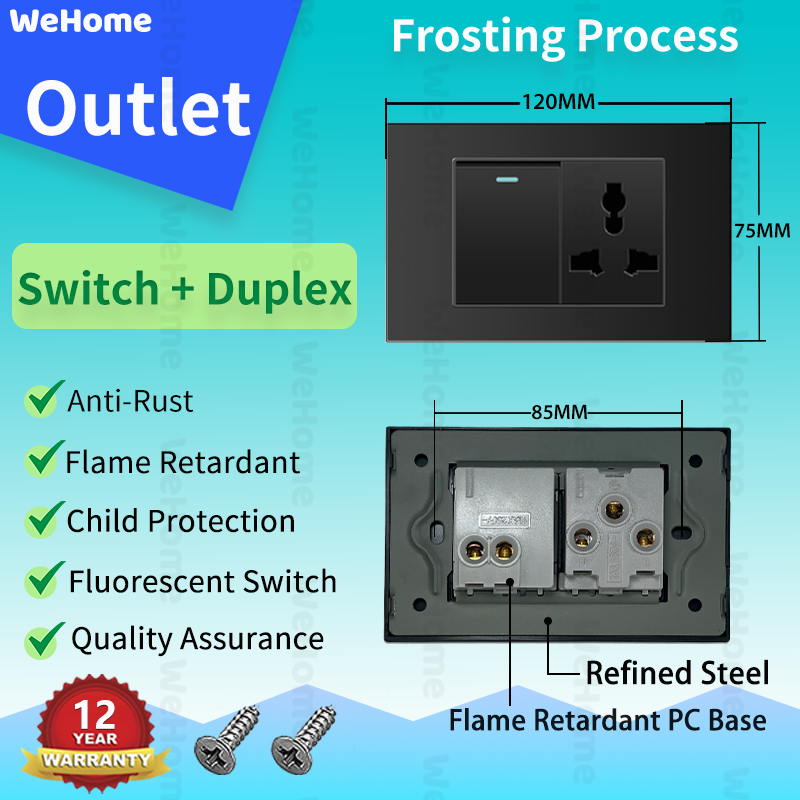 WeHome Switch Outlet Wide Black Series Universal Socket 16A Home Light ...