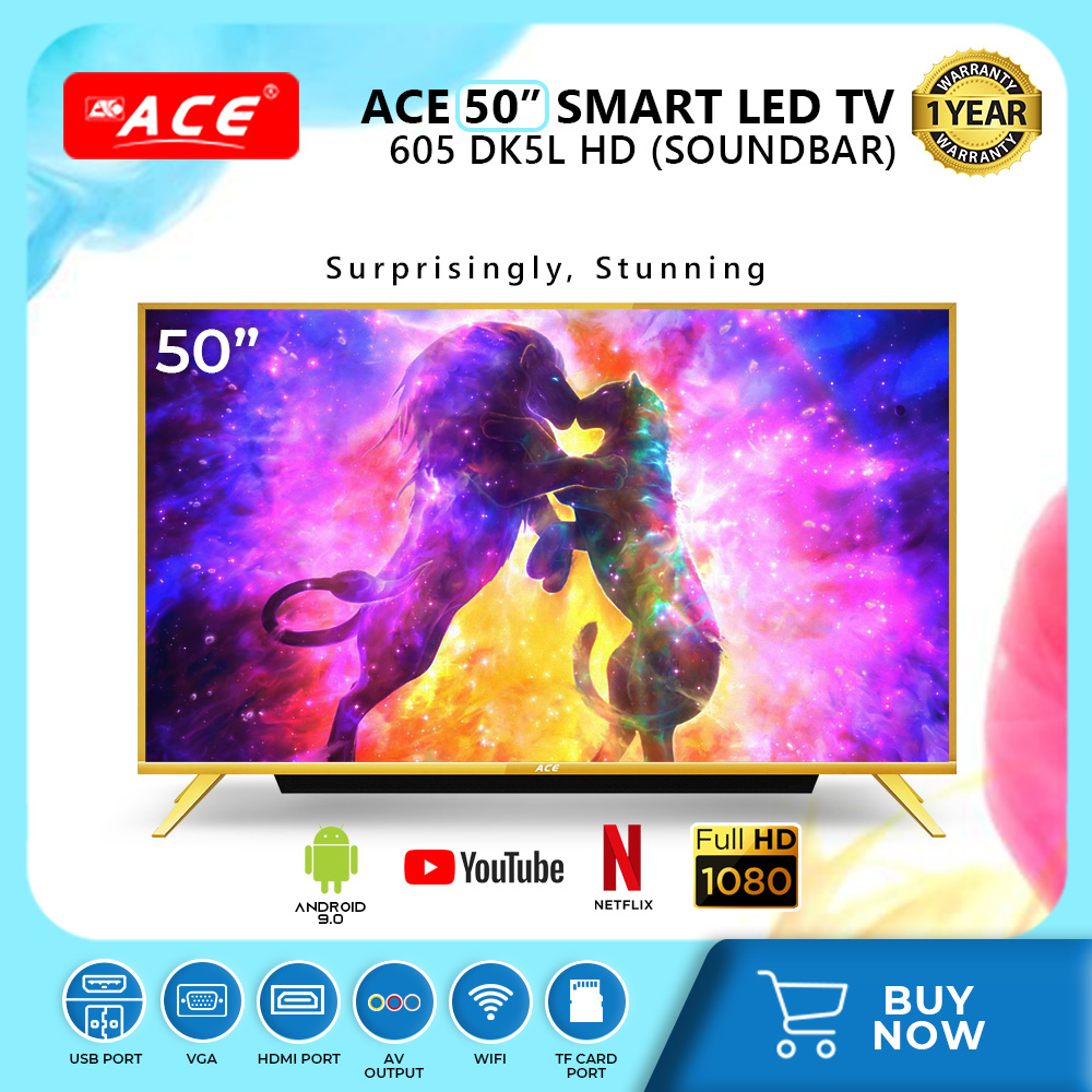 Ace 50 Aluminum Slim Full HD Smart TV Gold Built-in soundbar LED-605 ...