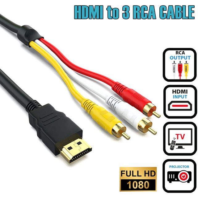 Hdmi Cable To 3 RCA AV Composite Male to Male Connector Adapter Cable Cord Transmitter | Lazada PH