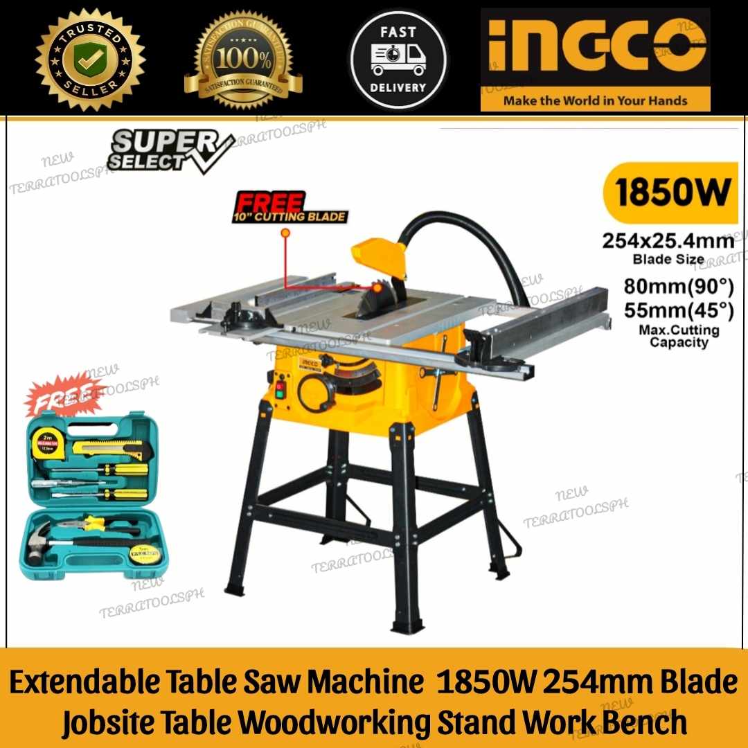 Ingco Extendable Table Saw Machine 1850w 254mm Blade Jobsite Wood ...