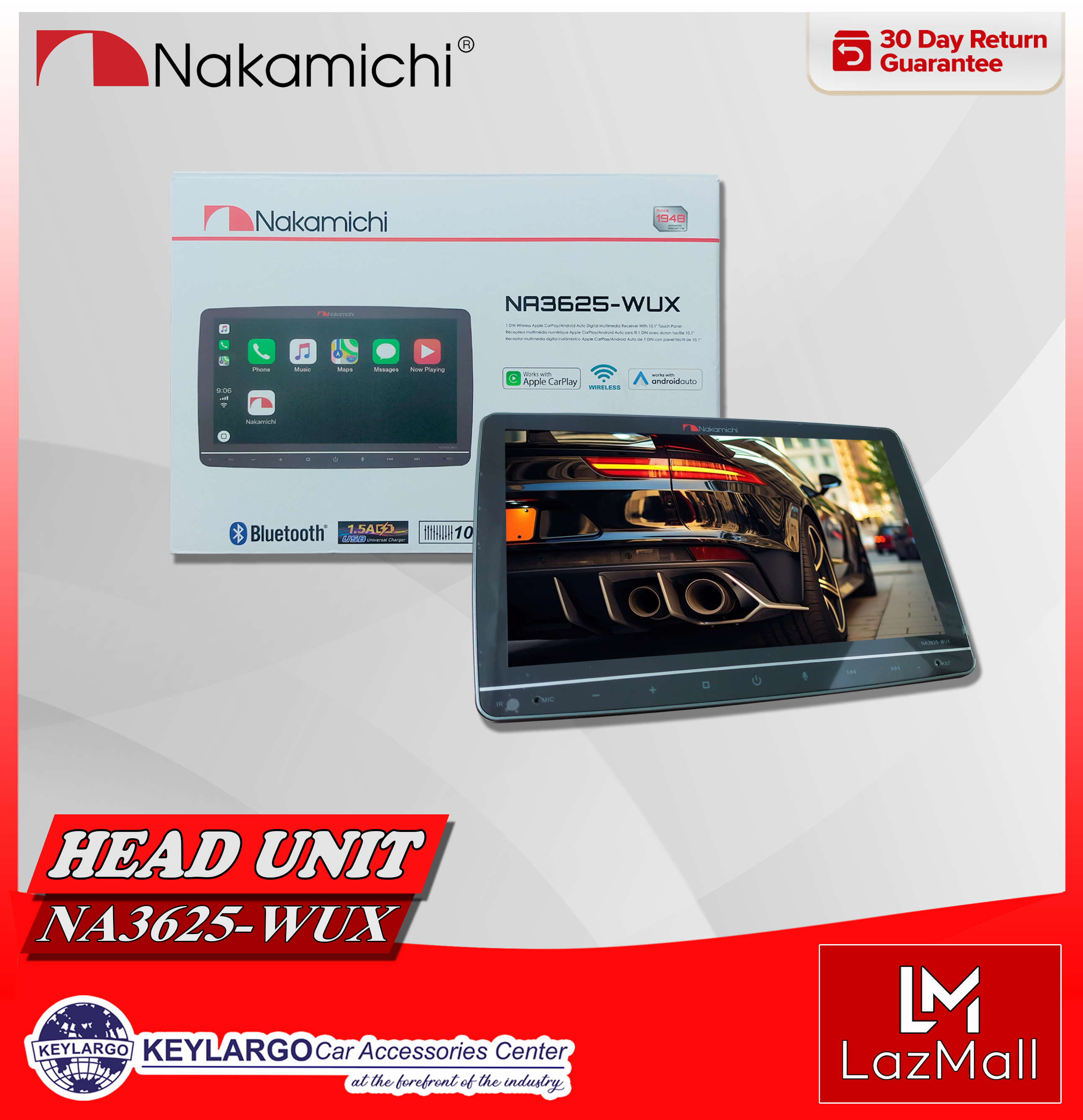 Nakamichi Head Unit 10" Mechless Wireless CP/AA 1 Din Car stereo ...
