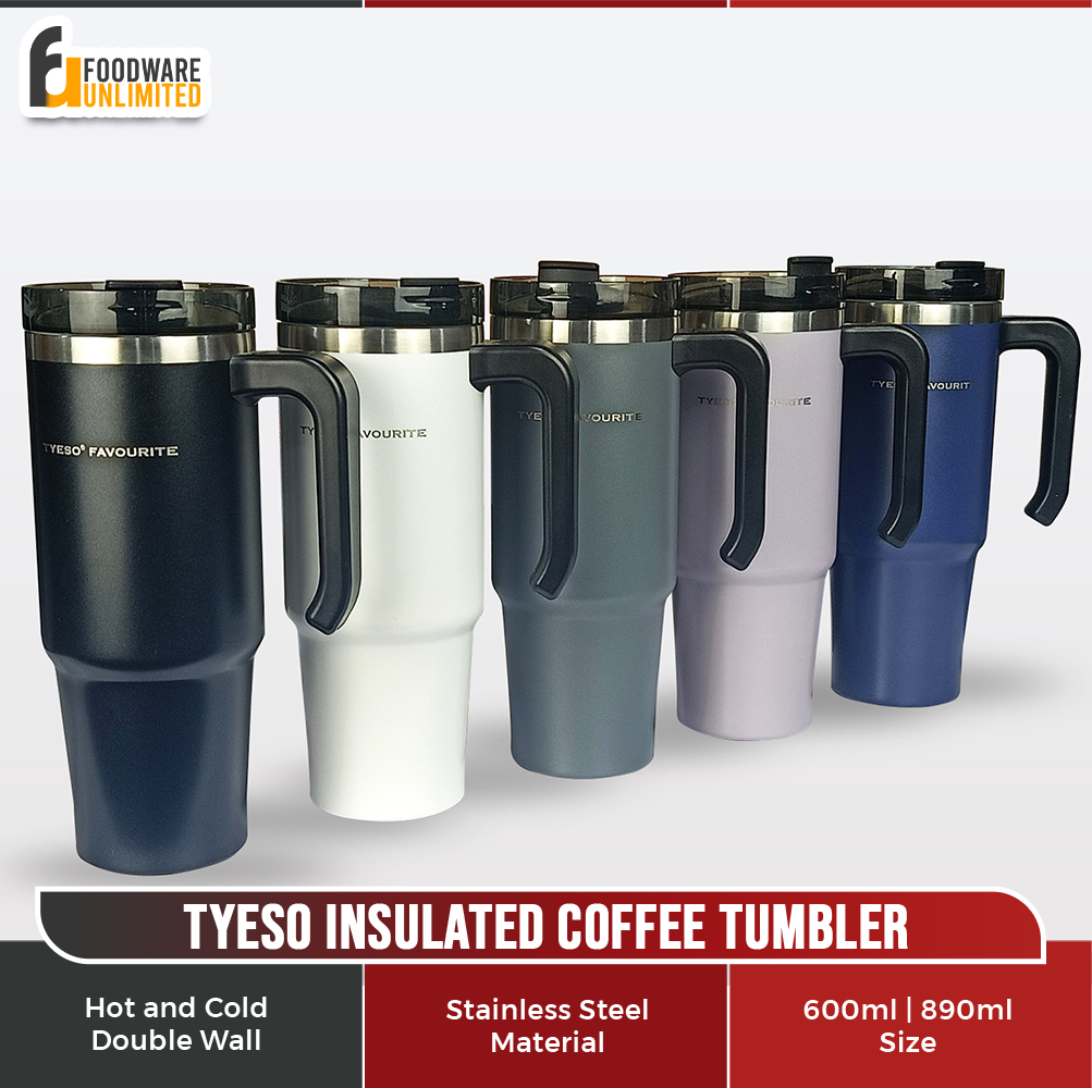 Original TYESO Coffee Tumbler With Handle and Straw Vacuum Insulated Portable Double Wall Large ...