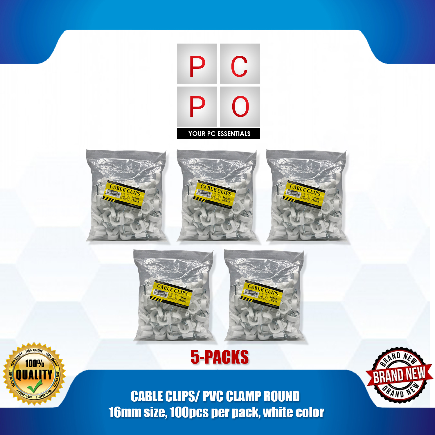 Cable Clips/ PVC Clamp round, 16mm size, 100pcs per pack, white color ...