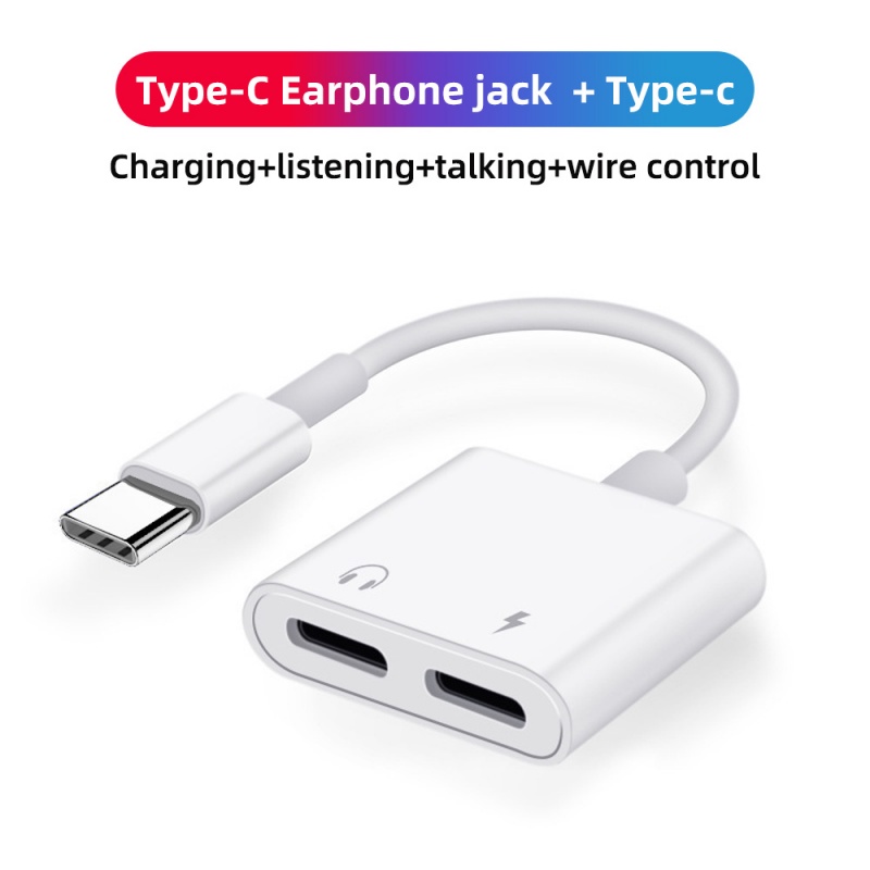 2 In 1 Type-C Adapter Splitter Earphone Dual Type-C 3.5mm Jack AUX ...